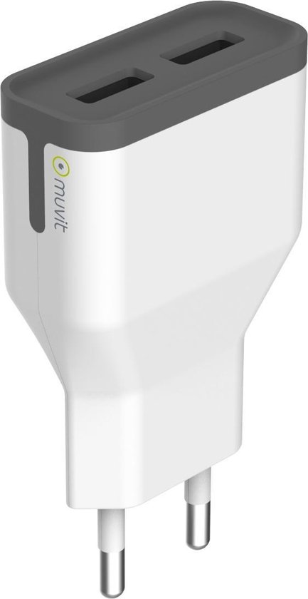 Muvit 220V duo USB head - 2.4 Amp - wit - excl. USB kabel | bol