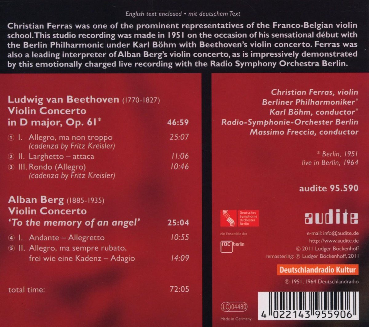 Christian Ferras Plays Beethoven And Berg Violin C, Berlin Philharmonic ...
