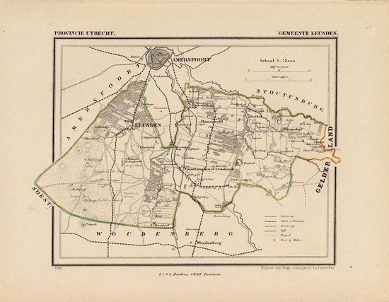 Historische kaart, plattegrond van gemeente Leusden in Utrecht uit 1867 ...