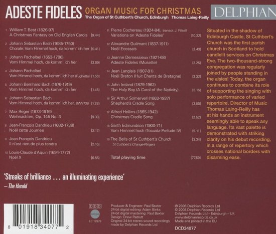 Adeste Fideles - Organ Music for Christmas, Thomas Lang-reilly | CD (album) | Muziek | bol.com