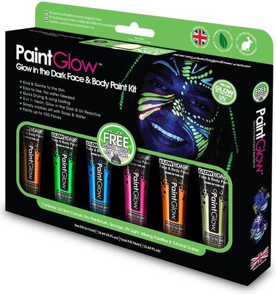 PaintGlow Box Face & Body Paint glow in the dark | bol.com