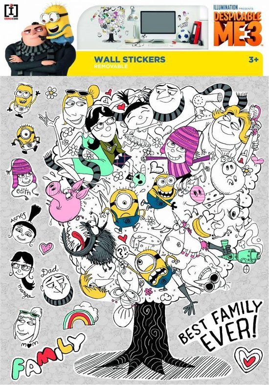 Minions Despicable 3 Family Tree - Muursticker - Multi | bol.com