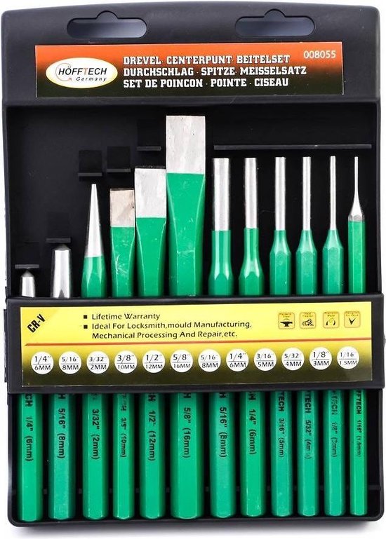 Hofftech 12-delige drevel- en beitelset - gehard staal - hittebestendig ...