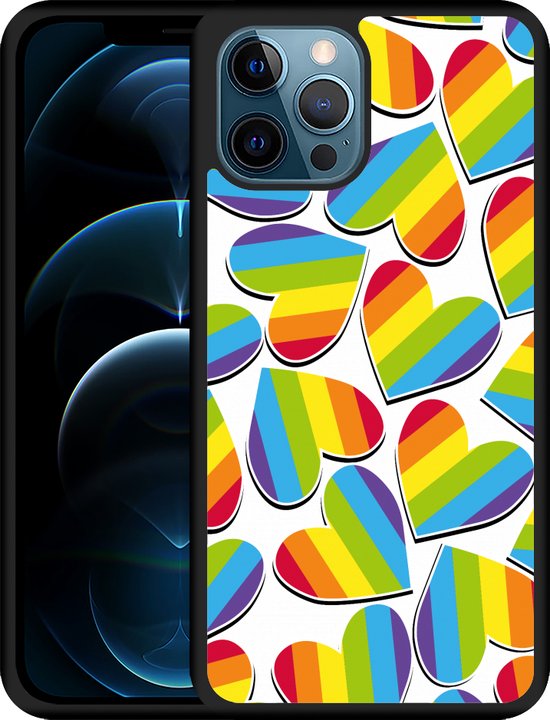 iPhone 12 Pro Max Hardcase hoesje Regenboog Hartjes - Designed by Cazy ...
