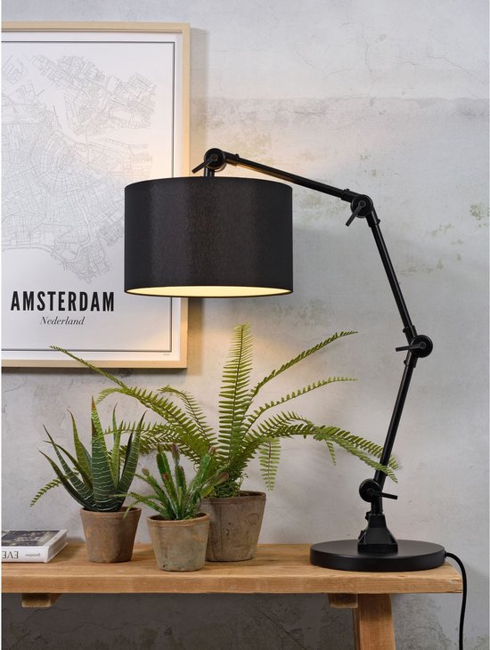 Tafellamp ijzer/stof Amsterdam h.100cm/kap 32x20cm, zwart | bol.com