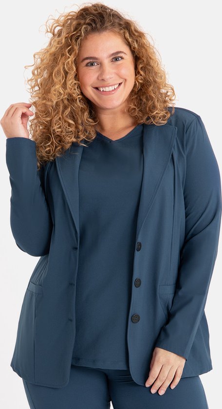 Blauwe Blazer van Je m'appelle - Dames - Plus Size - Travelstof - Maat 50 - 5 maten... | bol.com