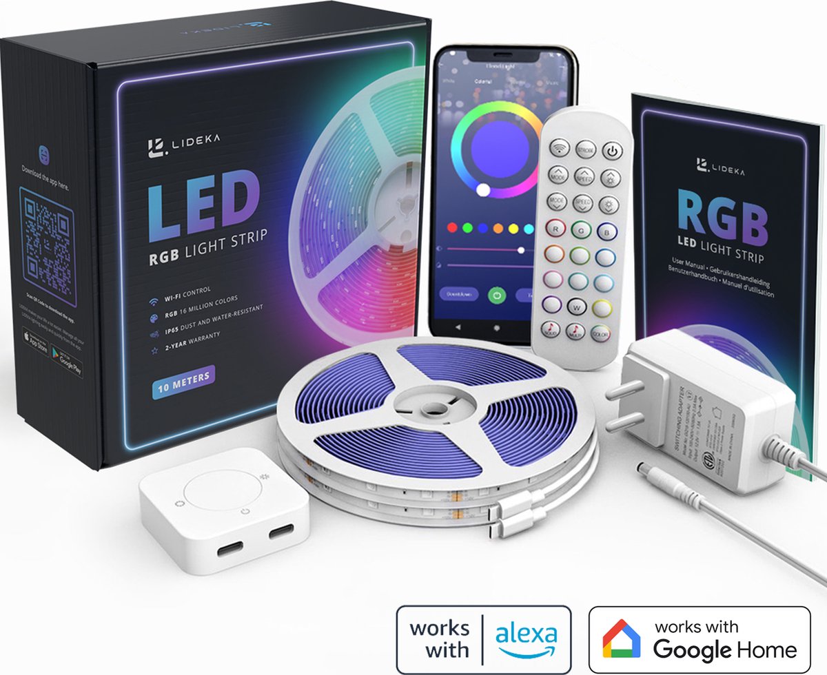 Lideka - LED-Strip - 10 Meter (2x5) - RGB -Verlichting - met Afstandsbediening - Led... | bol.com
