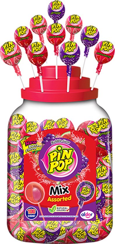 Pin Pop - Lolly Mix Assorted - 100 Stuks - Lolly Met Kauwgom ...