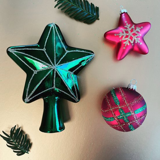 Rode Kerstballen met Klassiek Glitter Ruitjesdesign - doosje van 4 ...