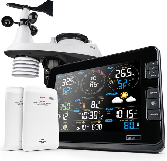 EMOS Weerstation met Wifi, Draadloos Binnen- en Buitenweersysteem met ...