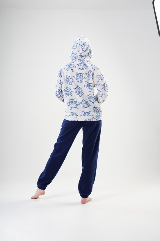 Warme Winter Pyjama Dames Fleece | Lange Mouw Lange Broek | Wit - Blauw ...