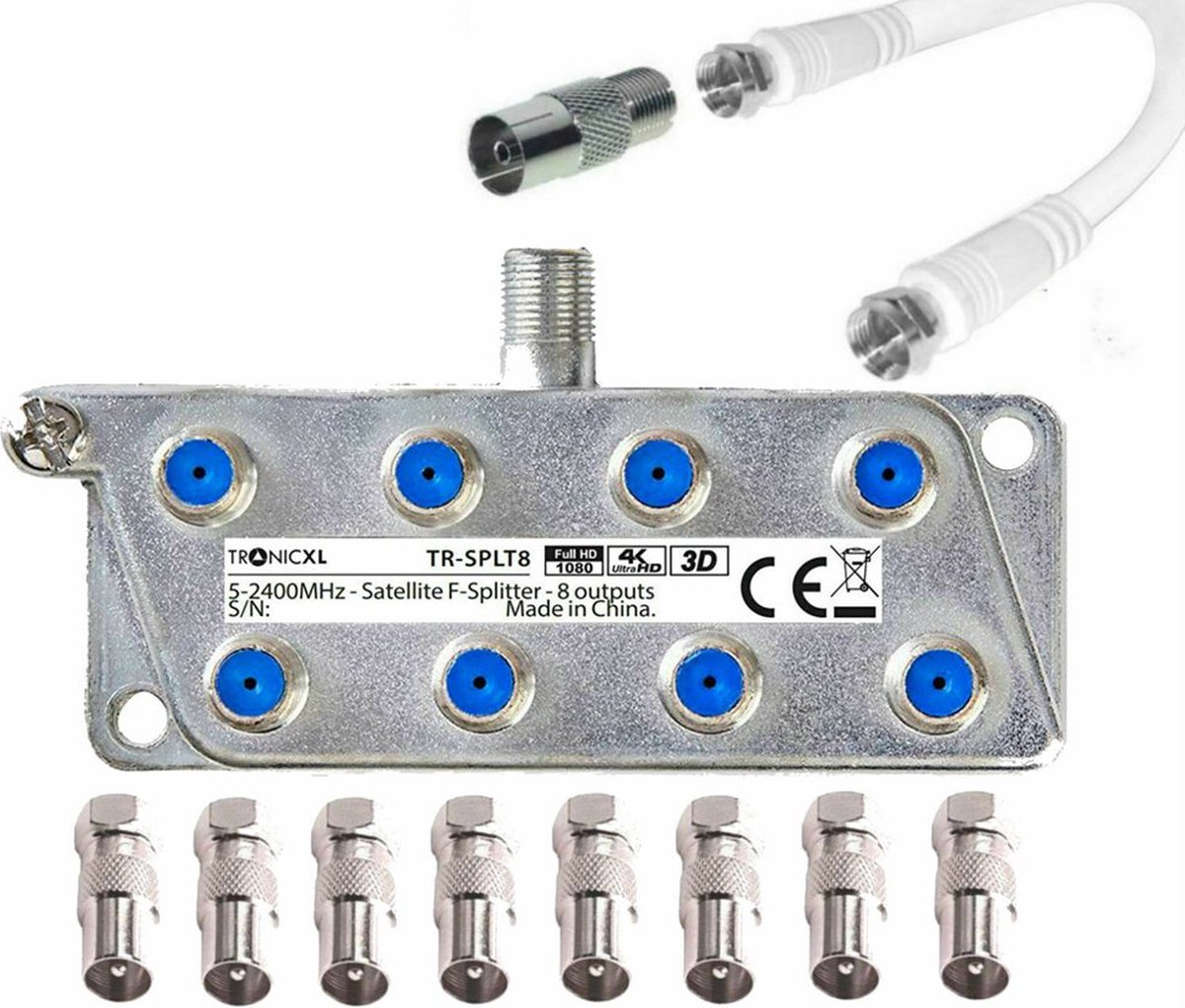 TronicXL SAT 8-voudig 4K IEC verdeler antenneverdeler tv-kabel adapter ...