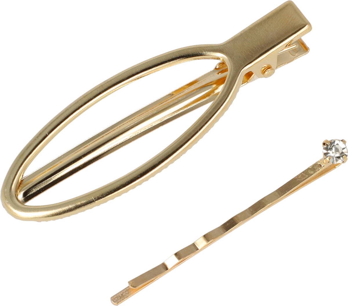Haarspeld Duckklem + Schuifspeldje Strass Open Vorm Rond Goud Haarklem ...