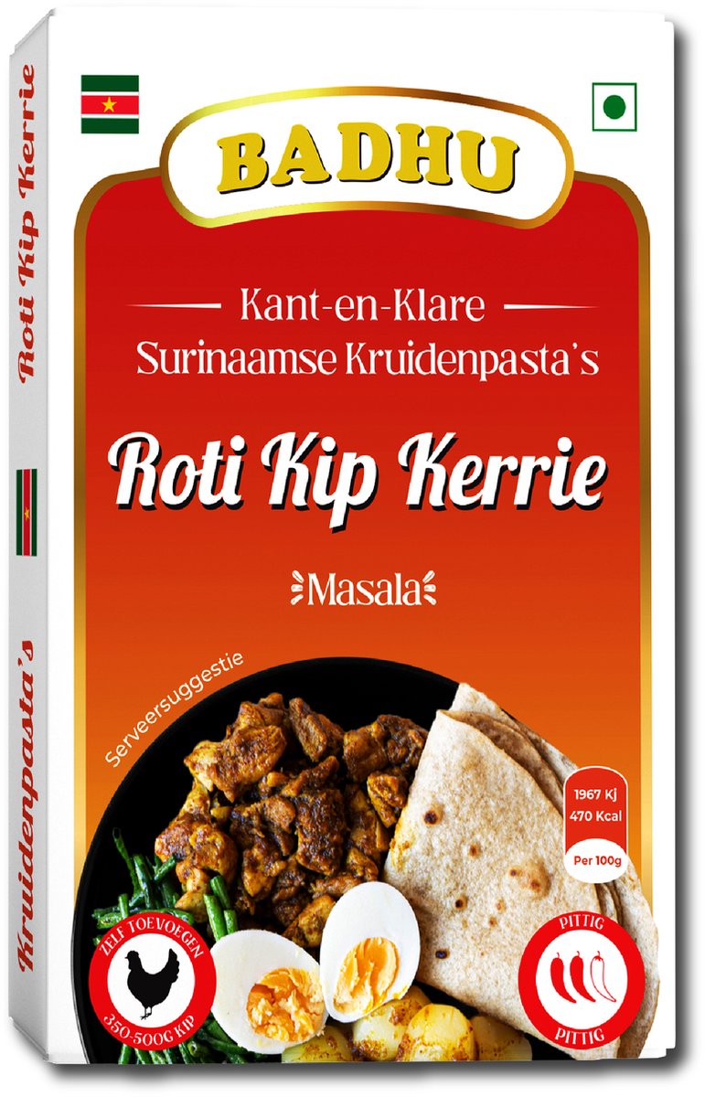 Badhu - Surinaamse kruidenpasta's - Roti kip - Pittig - Per 4 stuks | bol