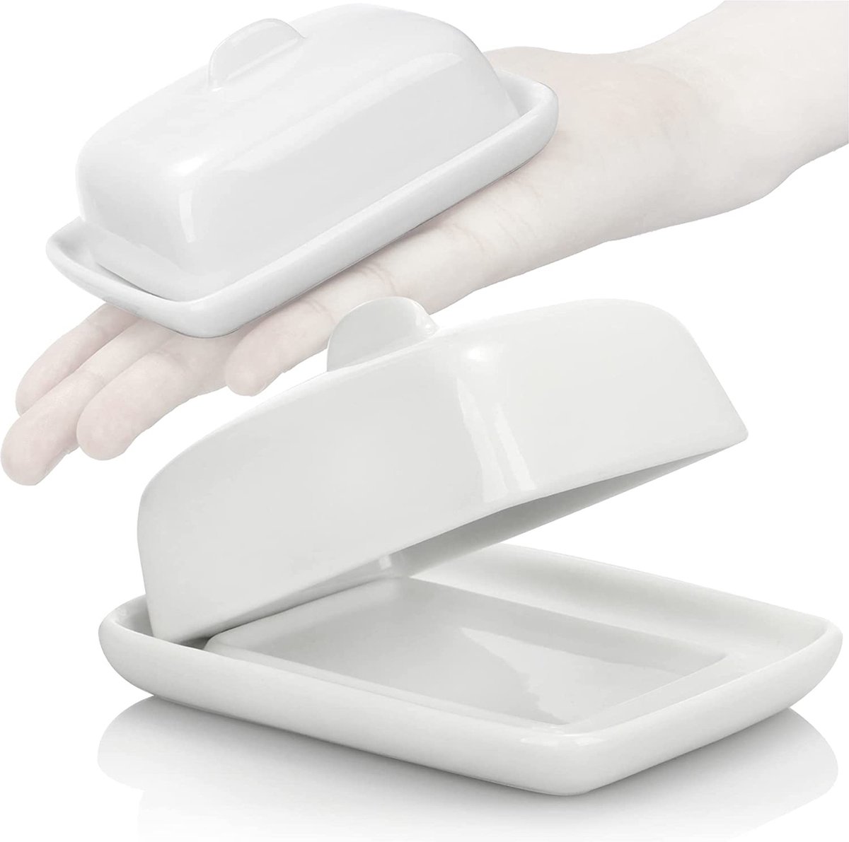 2x mini botervlootje van keramiek - kleine boterbel in wit - botervlootje met deksel -... | bol