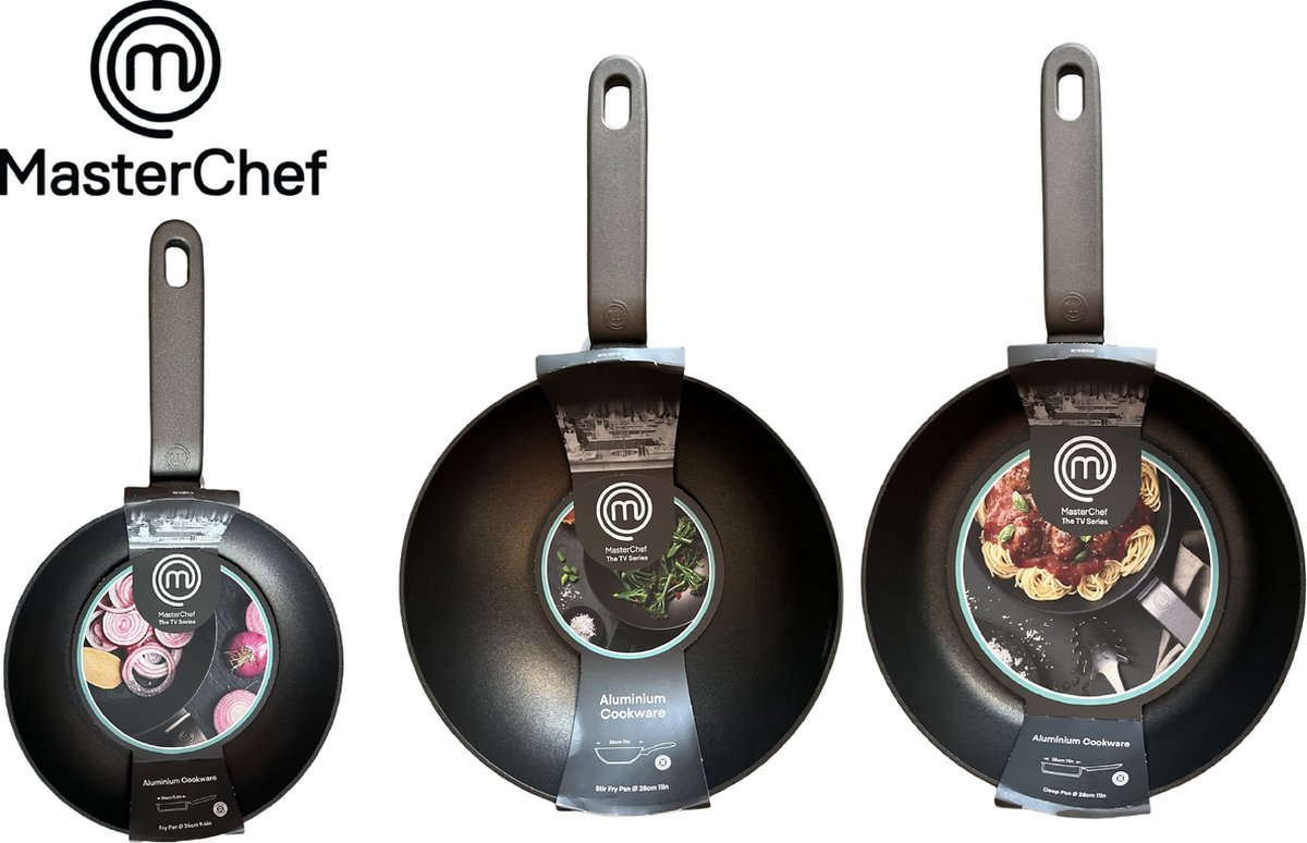 MasterChef - Pannenset - 3 Stuks - Wok 28cm , Hapjespan 28cm, Koekenpan ...