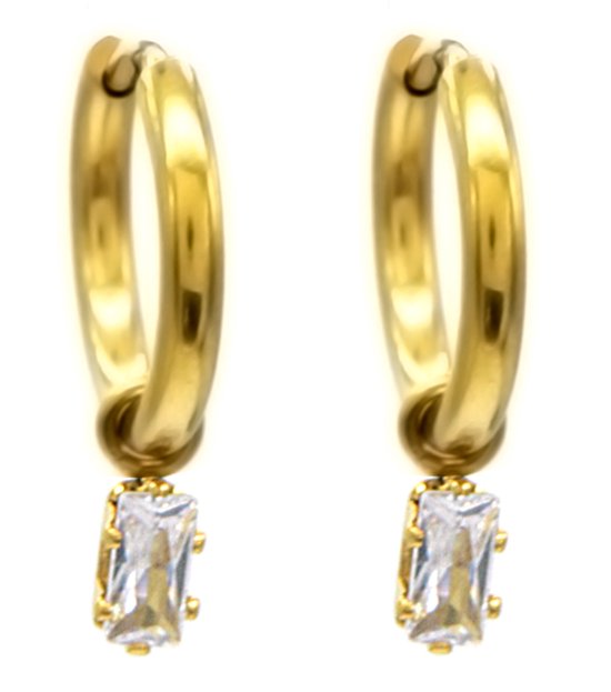 Oorbellen met Zirkonia - Oorringen 12 mm - RVS - Goudkleurig | bol.com