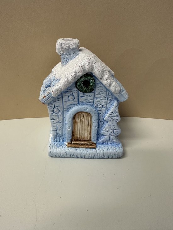 Kerstbeeld Kersthuisje/theelicht houder - blauw + wit & glitters ...