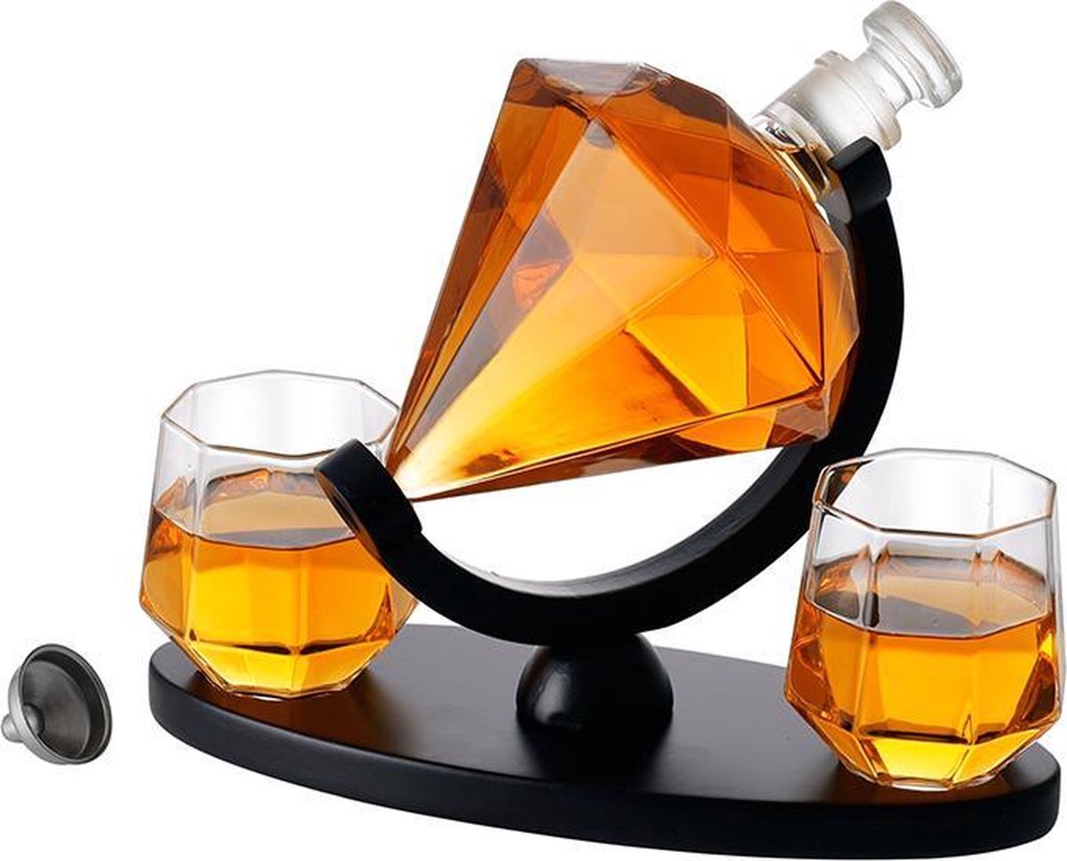 Whiskey Karaf - diamant-Luxe Whisky Karaf Set- 1 liter- Decanteer karaf ...