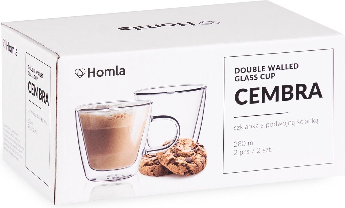 HOMLA Cembra dubbelwandig glas - set van 2 mokken - voor koffie thee ...