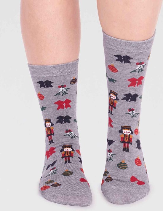 Thought Kerstsokken dames sokken - notenkraker - grey marle | bol