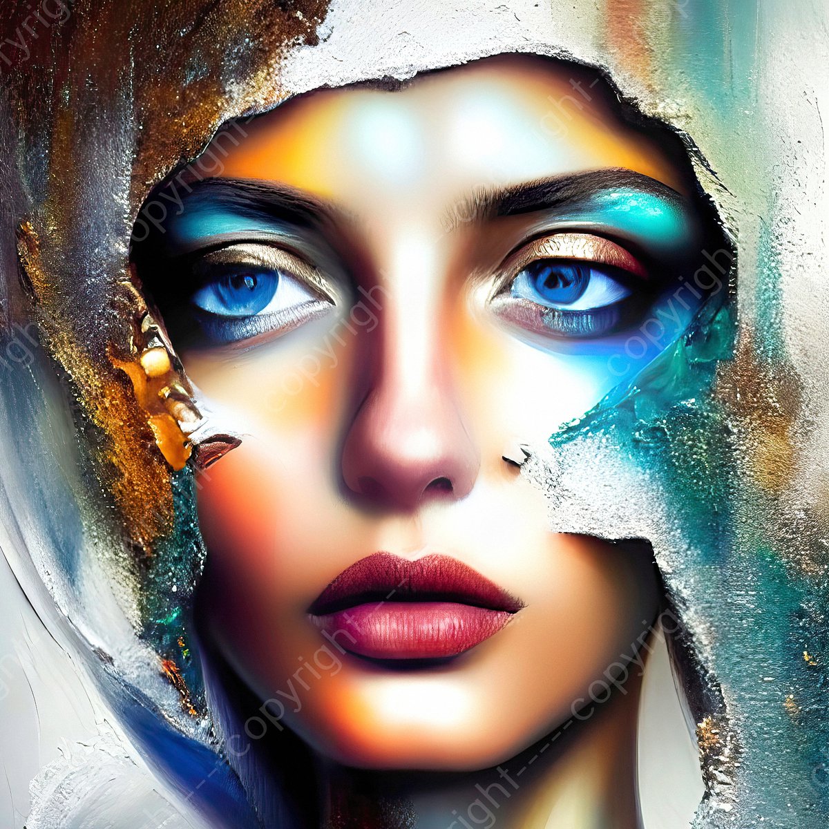 JJ-Art (Canvas) 100x100 | Vrouw met hoed van metaal - geschilderde ...