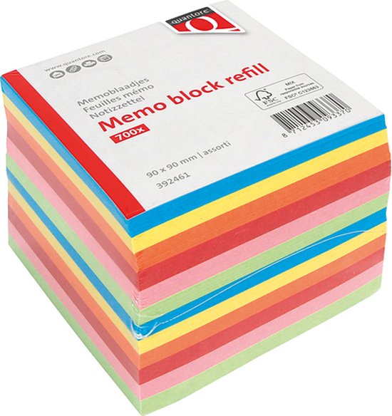 Memoblok quantore 90x90mm 700v losbladig assorti | Stuk a 700 vel | 12 ...