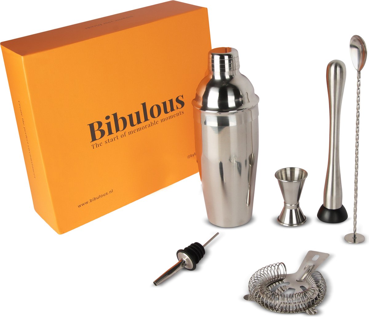 Cocktail set van Bibulous® - RVS Cocktail shaker set met Cobbler shaker ...