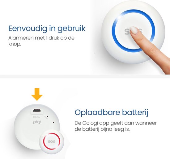 Gologi Slim persoonlijk alarm - Paniekknop - Senioren alarm - Draadloze ...