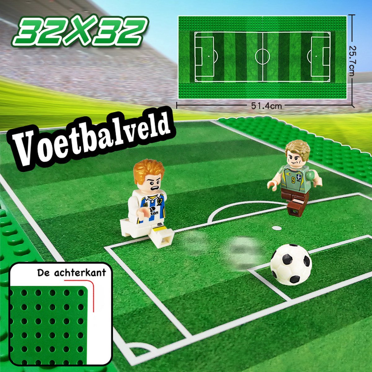 Voetbalveld gemaakt voor LEGO stenen - 32 x 32 noppen - set van 2 ...