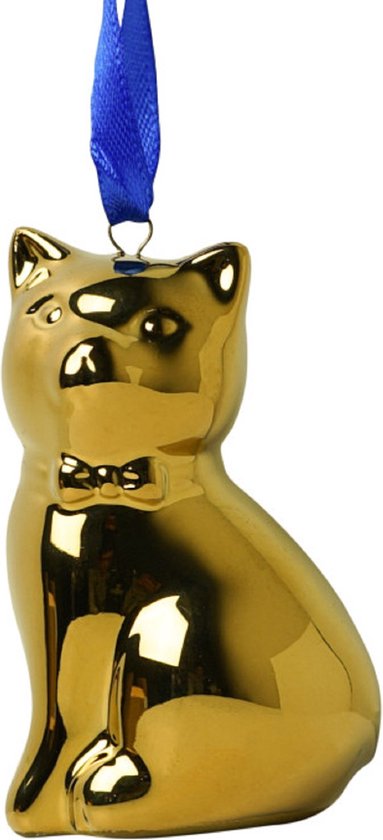Kat goud | Kerstornament | 2 stuks | Heinen Delfts Blauw | Souvenir | bol