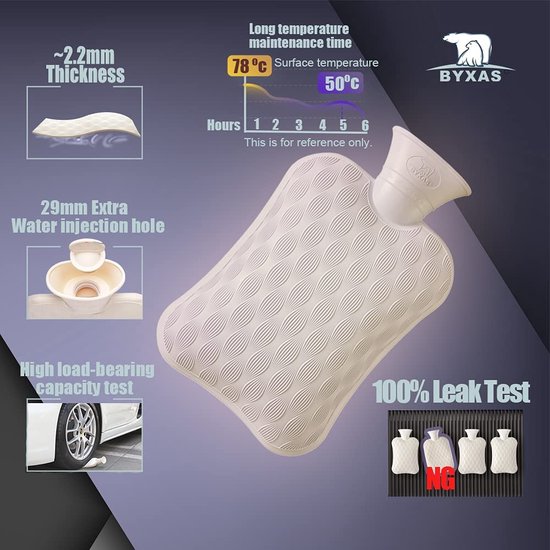 Warmwaterkruik met handtas, 2,0 liter, BPA-vrij, pvc-watertas, geurloos ...