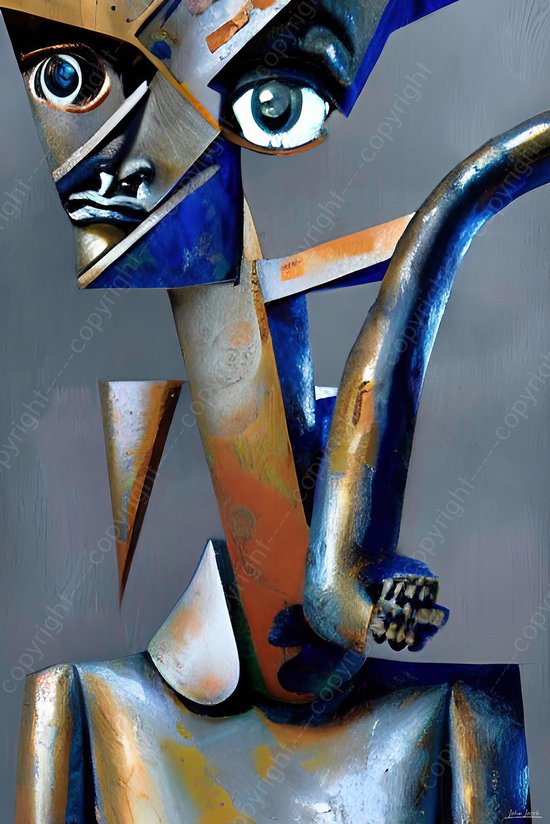 JJ-Art (Canvas) 90x60 | Man vrouw - oliekan - abstract industrieel kubisme surrealisme... | bol.com