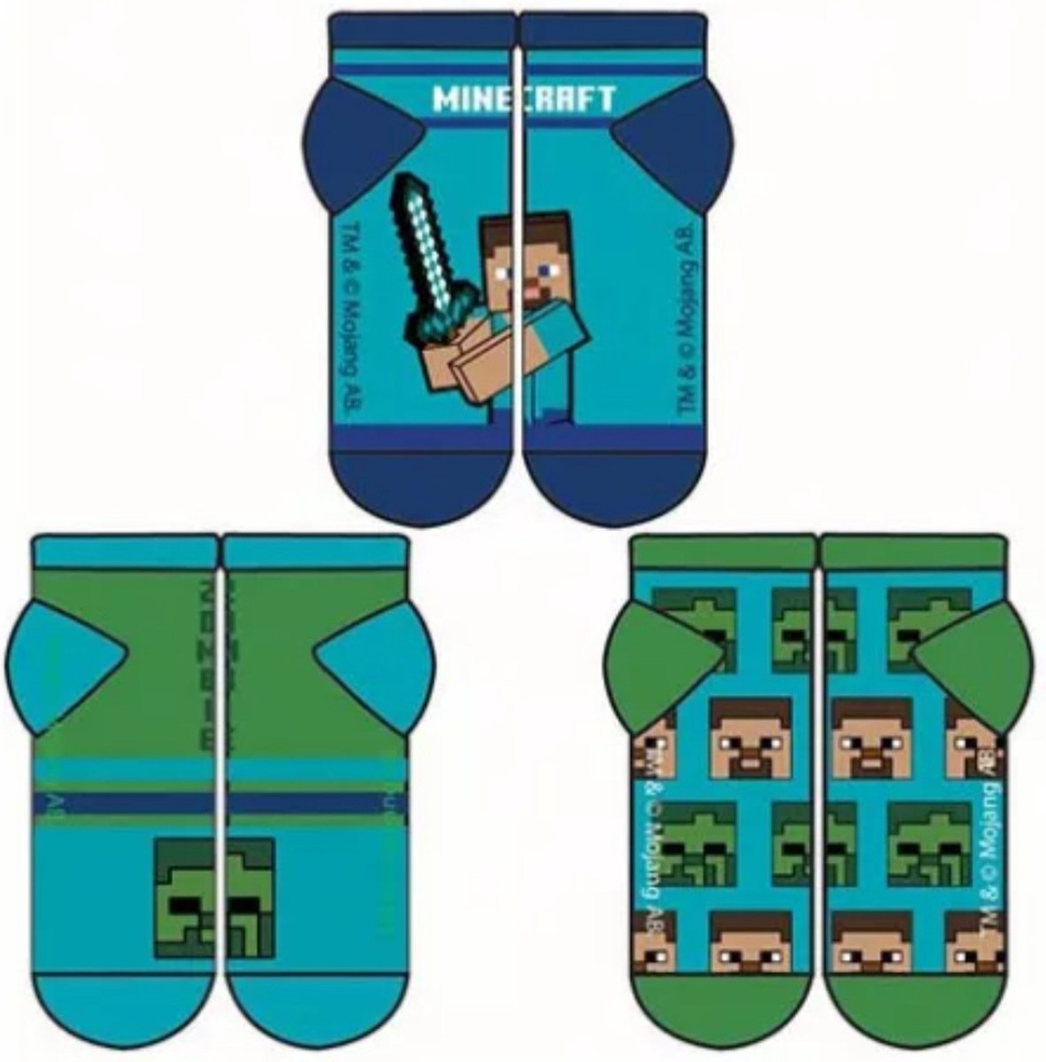 Minecraft Steve & Creeper 3 Pack Zomer Sokken - Officiële Merchandise ...