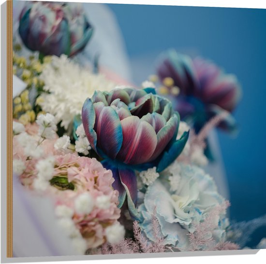 WallClassics - Hout - Bloeiende Tulpjes - 80x80 cm - 12 mm dik - Foto ...