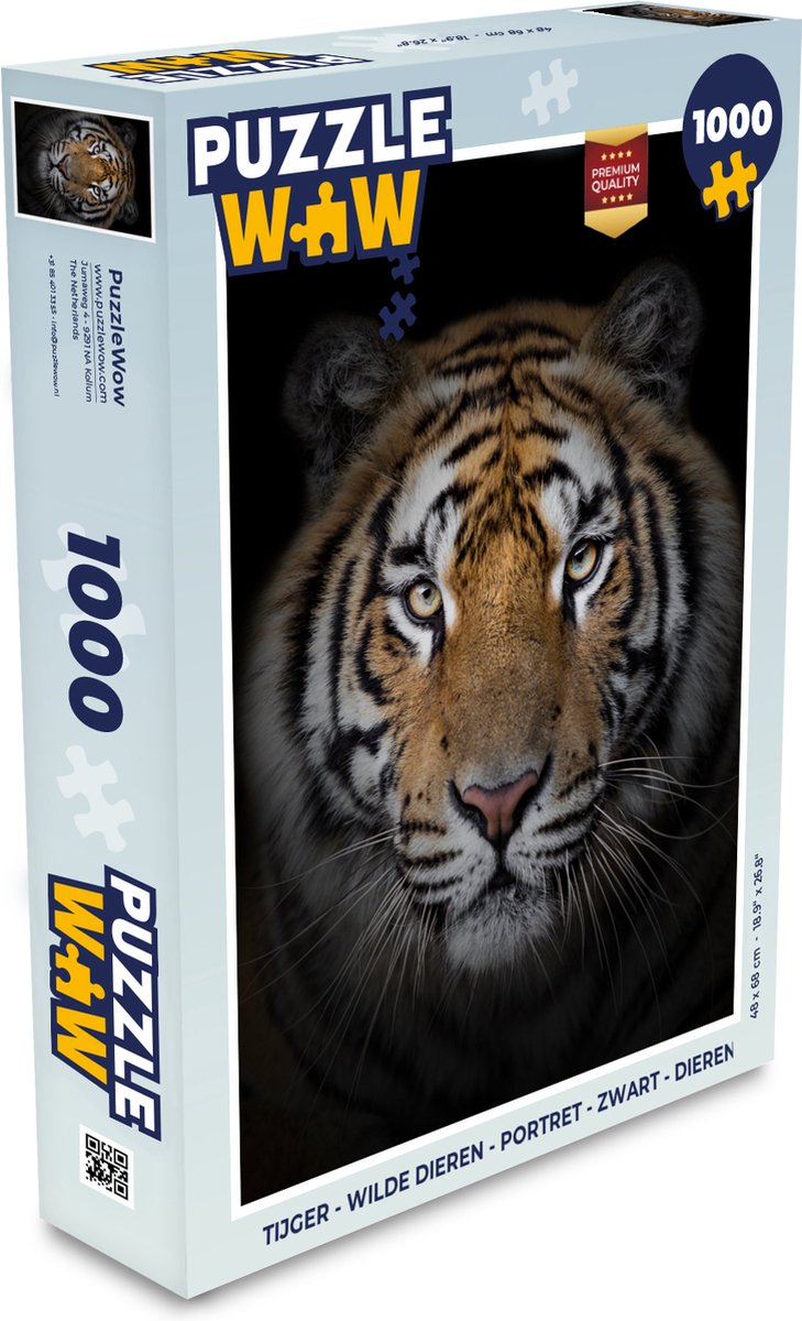 Puzzel Tijger - Wilde dieren - Portret - Zwart - Dieren - Legpuzzel ...