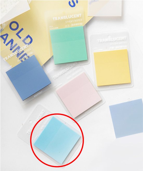 Transparante sticky notes 50 vel - Licht Blauw - PET - Memoblok ...
