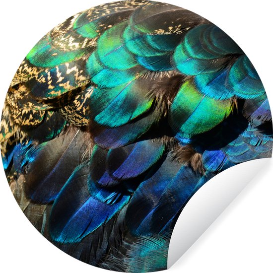 WallCircle - Muurstickers - Behangcirkel - Veren - Blauw - Groen - ⌀ 140 cm -... | bol