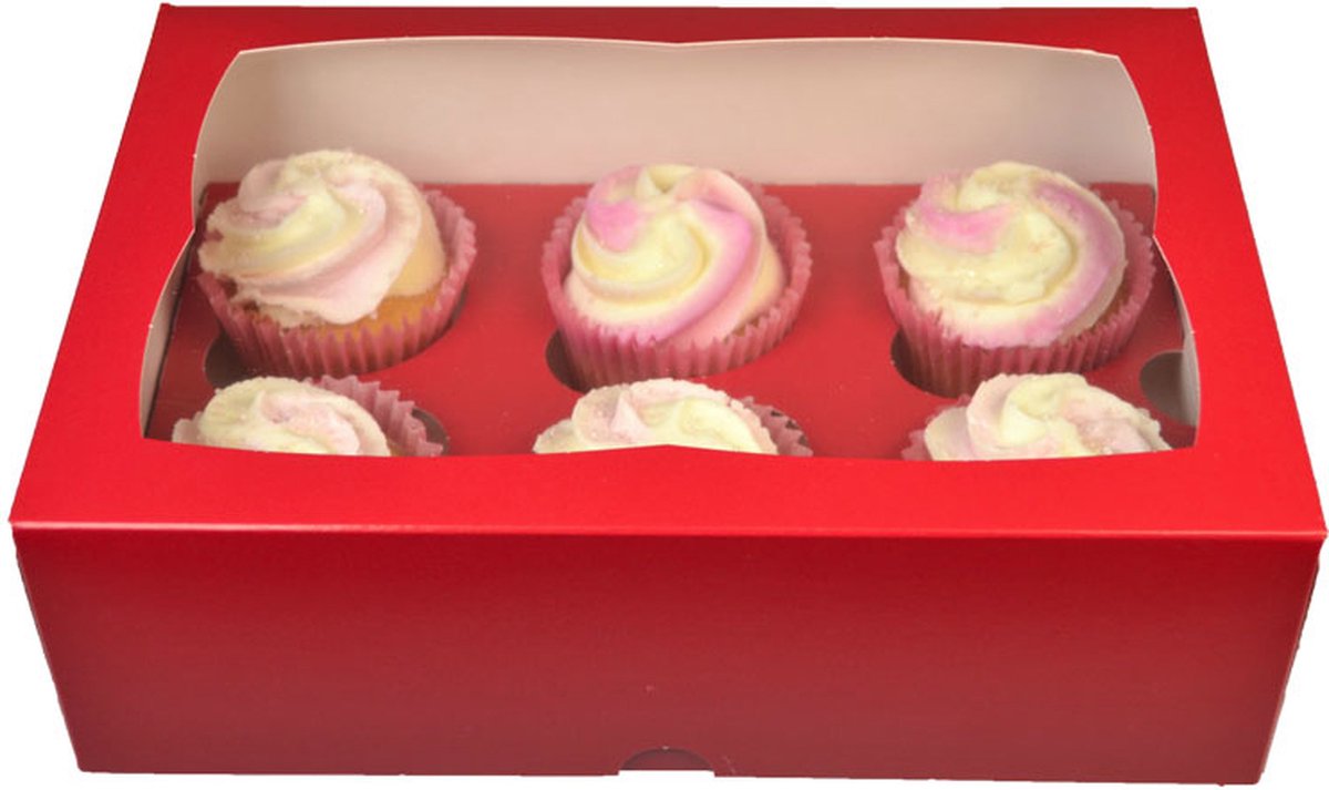 Rode doos voor 6 cupcakes (25 stuks) | bol.com