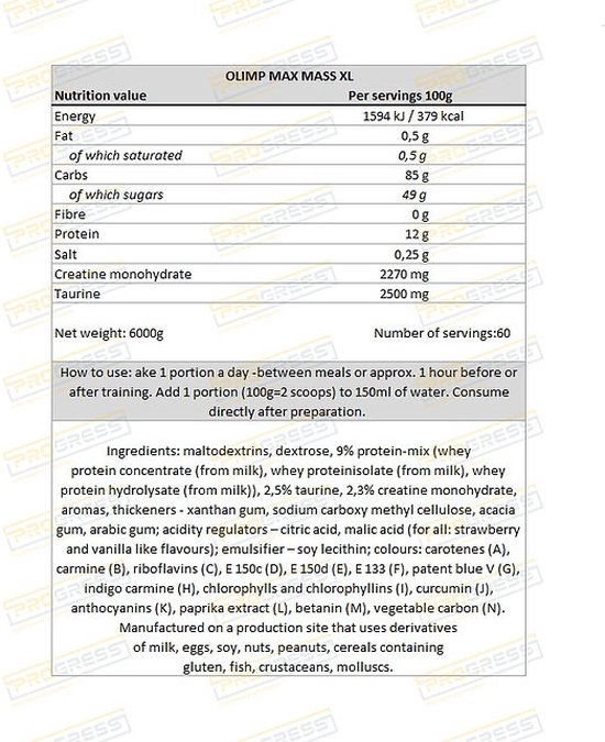 Olimp - Max Mass 3XL -Weight Gainer - Spiergroei - Mass Gainer - 6000g ...