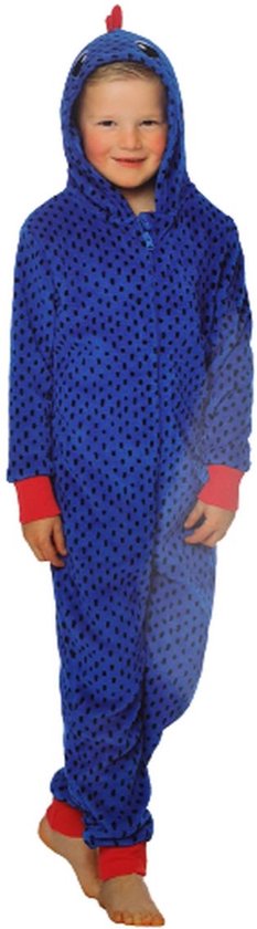 Onesie / Pyjama / Pyjamapak blauw met Draak Dino Capuchon - Maat 122 / ...