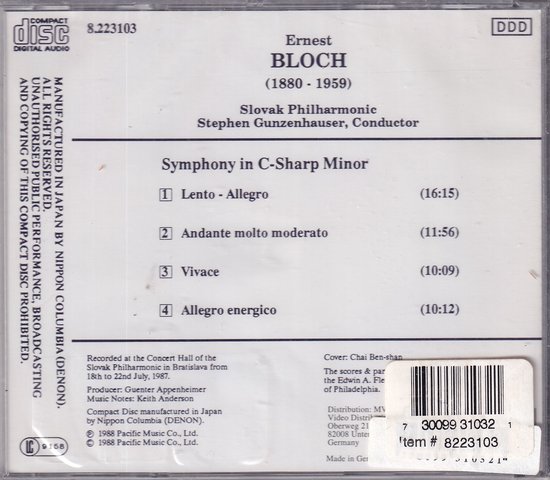 Symphony in C sharp minor - Ernest Bloch - Slovak Philharmonic o.l.v. Stephen... | bol.com