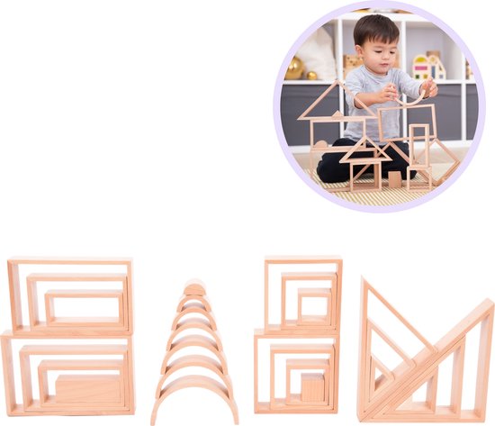 TickiT Rainbow Architect Set | Houten Vormen Set Groot Naturel | 28 Stuks | bol.com