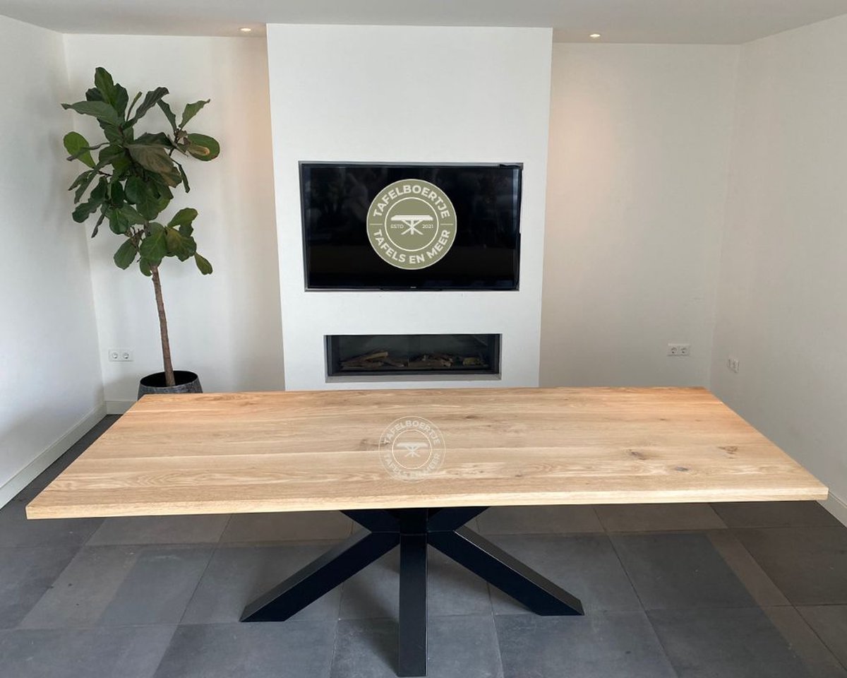 rechthoekig eiken eettafel 240 cm, natuurlijk eiken, met matrixpoot ...