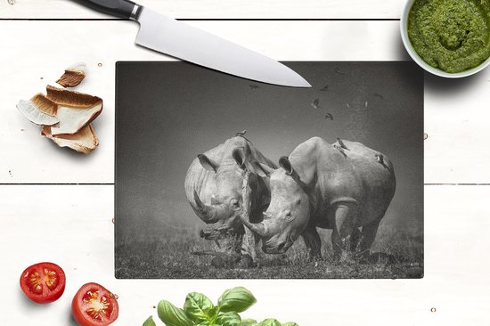 Glazen Snijplank - 28x20 - Neushoorn - Vogel - Dieren - Landschap ...