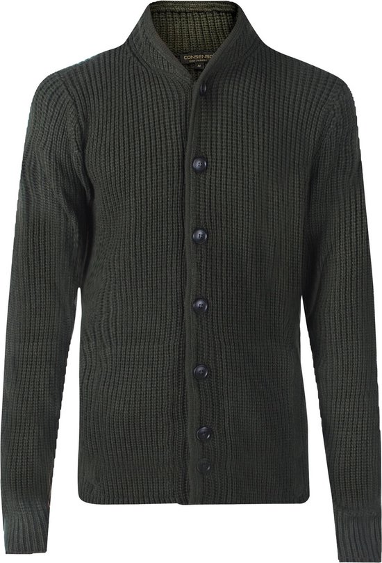 Consenso - Heren Vest - Grof Gebreid - Met Knopen - Wol Blend - Forest ...