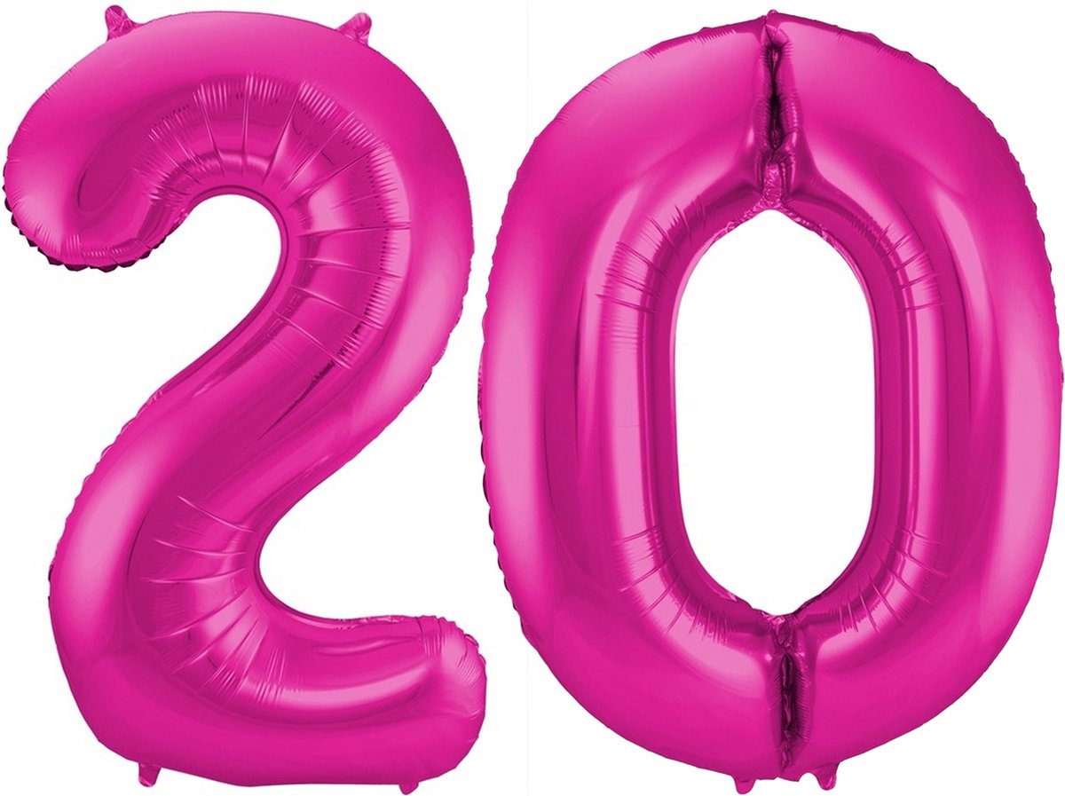 Cijfer ballonnen - Verjaardag versiering 20 jaar - 85 cm - roze | bol.com