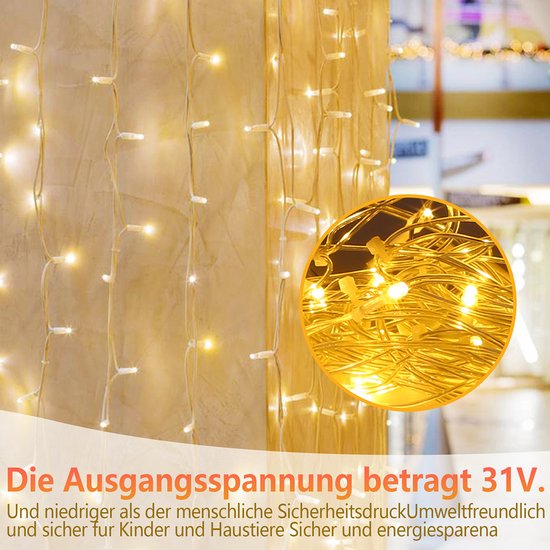 LED Lichtgordijn Sfeerverlichting 8 standen 400 LED 15M Warm Wit ...