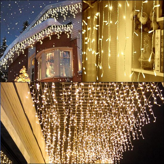 LED Lichtgordijn Sfeerverlichting 8 standen 200 LED 10M Warm Wit ...