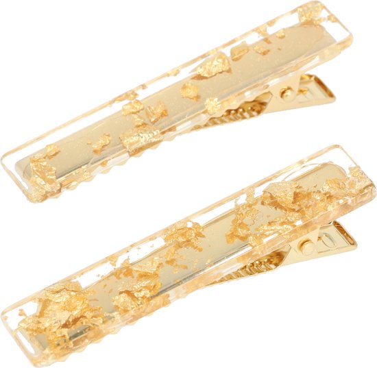 Duckklem Recht Gold Flakes Transparant Goud Haarspeld Haarklem Haarclip ...